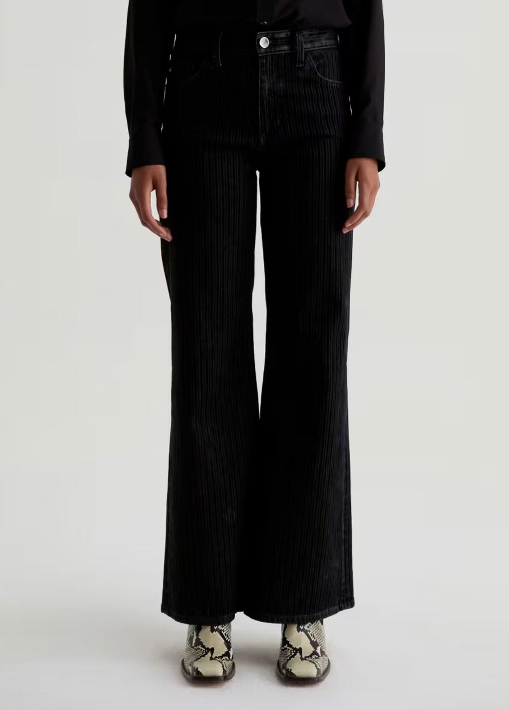 AG SAIGE MID RISE WIDE LEG FLOCKED STRIPE – Indigo